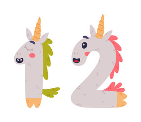 Unicorn cute number nine and zero with smiling Vector Image