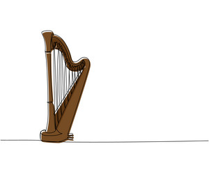 Harp one line color art continuous line drawing Vector Image