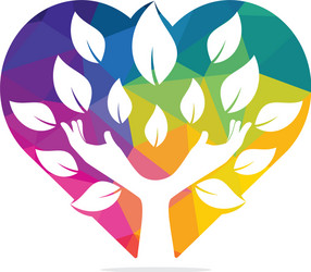 Creative green hand tree and heart logo design Vector Image
