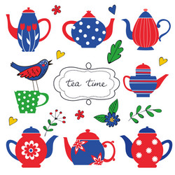 Colorful tea pots collection Royalty Free Vector Image
