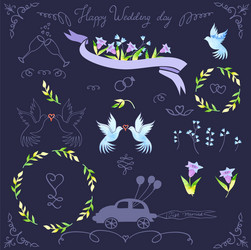 Wedding graphic set with wreaths and ribbons Vector Image