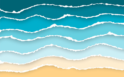 Summer time paper cut style blue sea and beach Vector Image