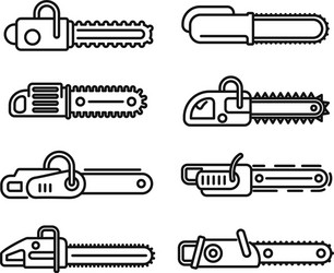 Tree trimming icons set simple chainsaw Royalty Free Vector