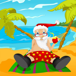 Cartoon image of santa claus in swimsuit sitting Vector Image
