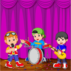 Music kids band on concert scene Royalty Free Vector Image