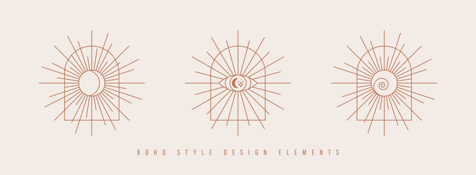 Sun boho logo bohemian icons minimal rays Vector Image