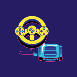 Retro video game console with car wheel Royalty Free Vector