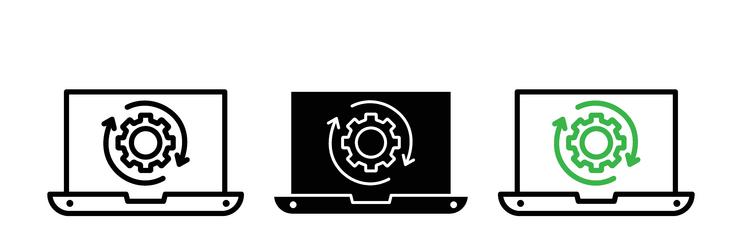 Data processing icon set laptop process Royalty Free Vector