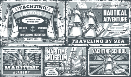 Nautical adventure monochrome set flyers Vector Image