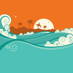 Sea waves background with tropical island Vector Image