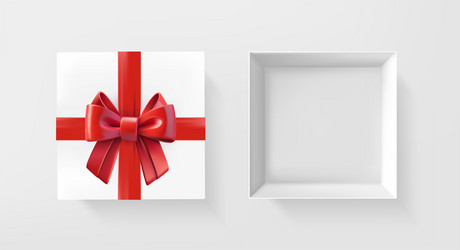 White open gift box with bow and ribbon top view Vector Image