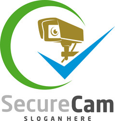 Cctv camera with check icon logo design template Vector Image