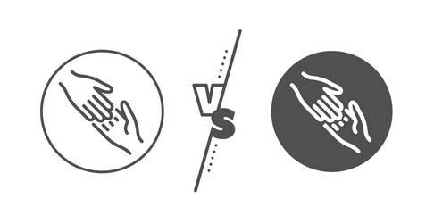 Helping hand line icon give gesture sign Vector Image