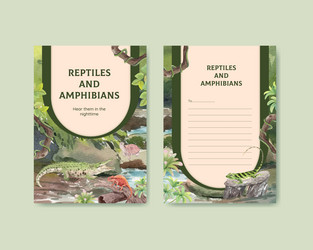 Postcard template with reptiles and amphibians Vector Image