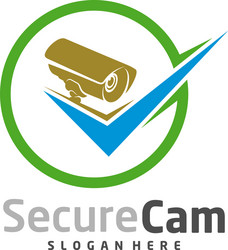 Cctv camera with check icon logo design template Vector Image