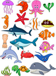 Cartoon sea life collection set Royalty Free Vector Image