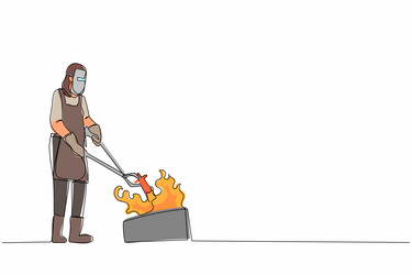 Single one line drawing female blacksmith sitting Vector Image