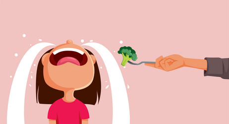 Baby refusing to eat broccoli cartoon Royalty Free Vector