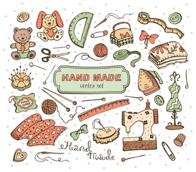 Sewing kit doodles Royalty Free Vector Image - VectorStock