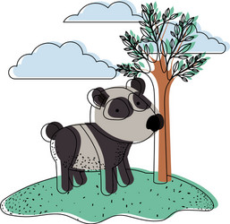 Panda cartoon in outdoor scene with trees Vector Image