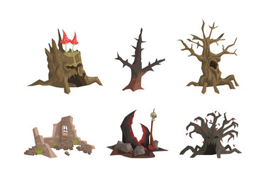 Spooky landscape elements with tree stump Vector Image