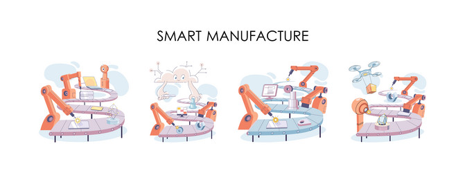 Manufacturing process at automated production Vector Image
