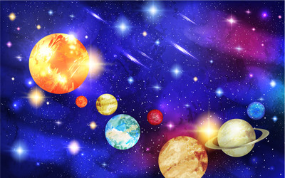 Colorful solar system with nine planets Royalty Free Vector