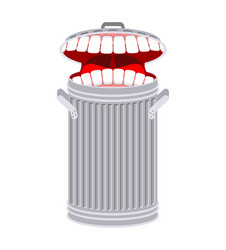Garbage can with teeth trash hungry eats Vector Image