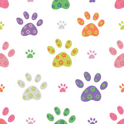 Colorful pastel paw print flowers seamless fabric Vector Image