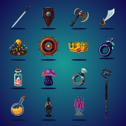 Legendary asset set of magic items and resource Vector Image