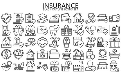 Insurance gradient outline icons set Royalty Free Vector
