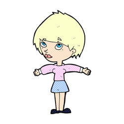 Comic cartoon woman with open amrs Royalty Free Vector Image