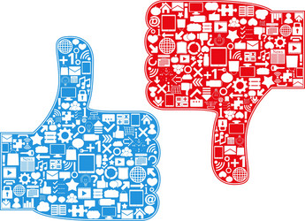 Like and dislike icons isolated blue and red hand Vector Image