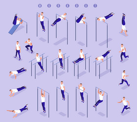 People doing street workout on sports ground Vector Image