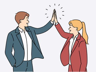 Smiling businesspeople give high five Royalty Free Vector