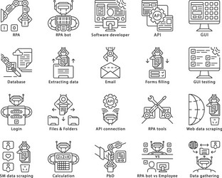 Rpa robotic process automation icons set Vector Image