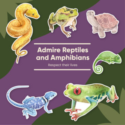 Sticker template with reptiles and amphibians Vector Image