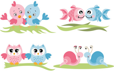 Cute couple of pink and blue bunny Royalty Free Vector Image