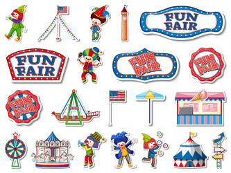 Sticker set of amusement park and fun fair objects