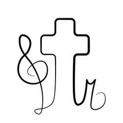 Cross and music note and treble clef in linear Vector Image