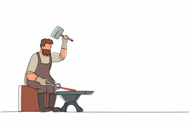 Continuous one line drawing female blacksmith Vector Image