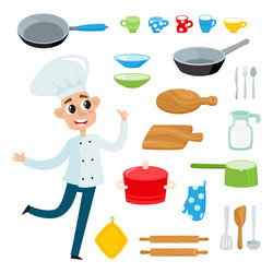 Cartoon kitchen tools set isolated on white Vector Image