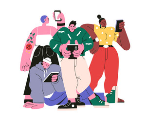 Kids playing with mobile phone cartoon Royalty Free Vector