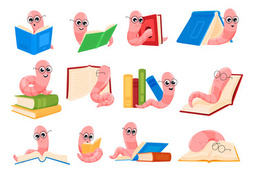 Bookworm cartoon collection set Royalty Free Vector Image