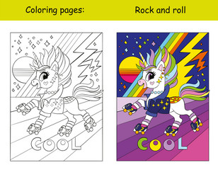 Unicorn coloring page with template Royalty Free Vector