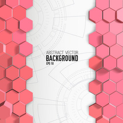 Pink hexagons background with engineering drawings