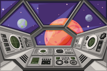 Cartoon spaceship cabin interior with windows Vector Image