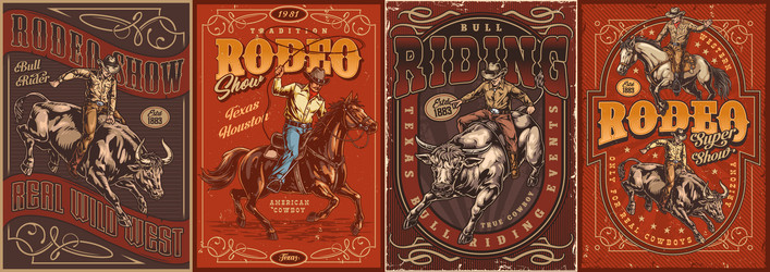 Rodeo show set posters colorful Royalty Free Vector Image