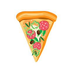 Triangle pizza slice with red pepper olives Vector Image