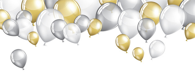 Silver balloons confetti and streamers on white Vector Image